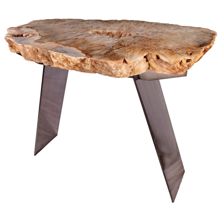 Console Table, Brazilian Quartz with Metal Base For Sale at 1stDibs