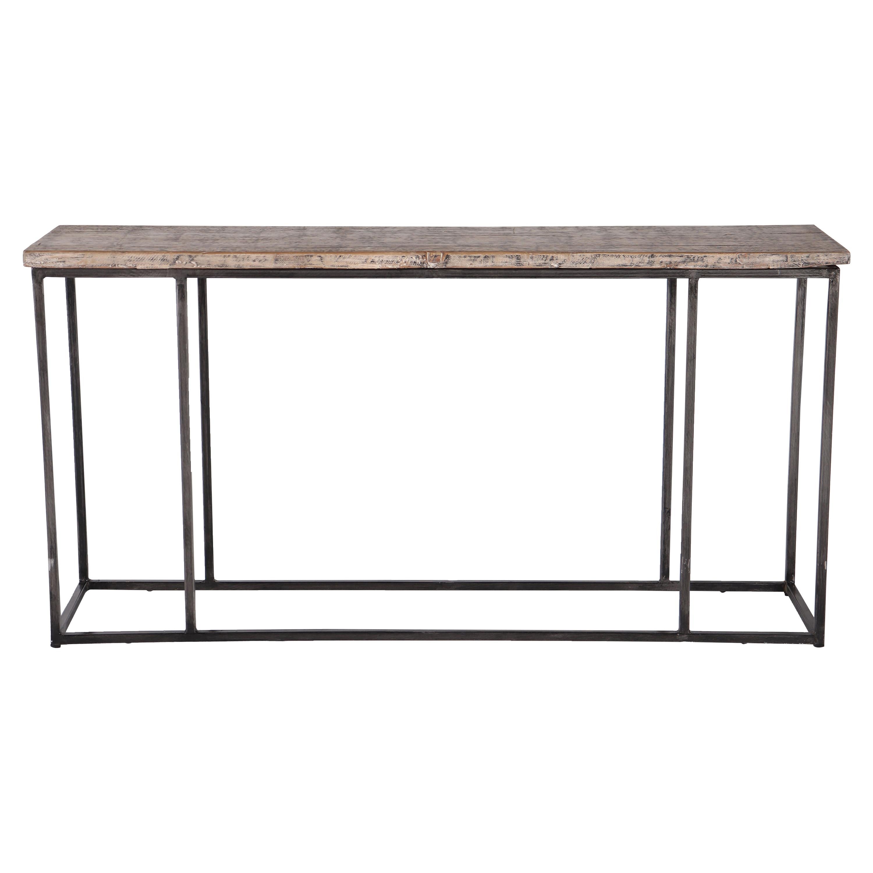 Console Table Crafted from Repurposed Ash, Patined Steel Base For Sale ...