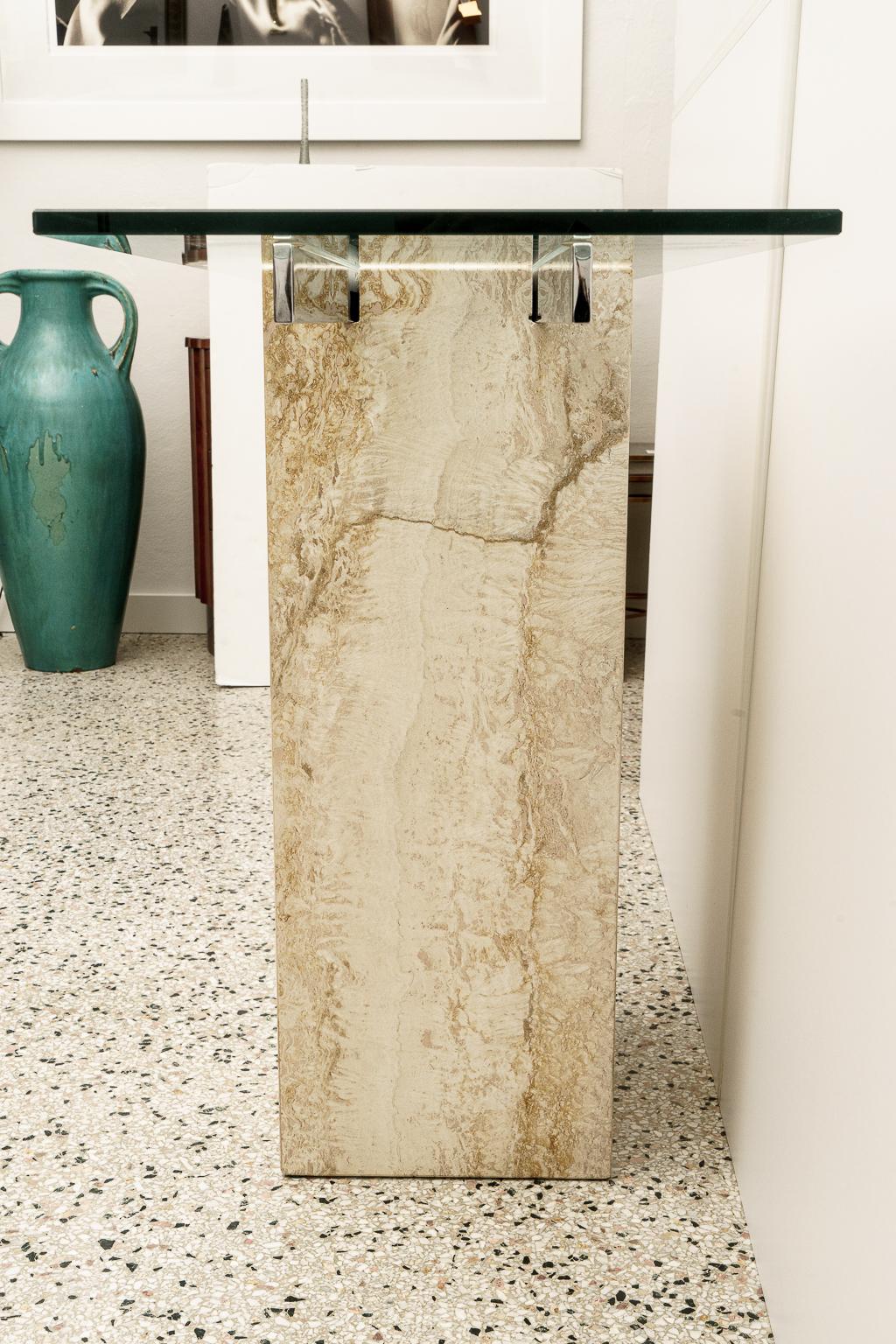 Console Table Travertine, Glass and Chrome For Sale at 1stDibs