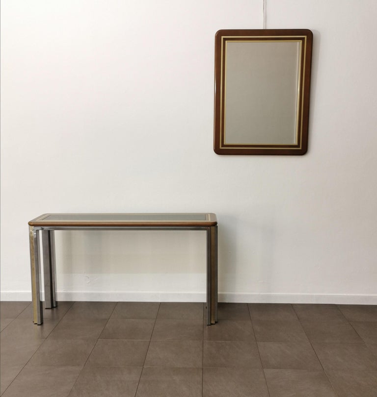 Console Table Wall Mirror Wood Smoked Glass Aluminum Metal Italy 1970s ...