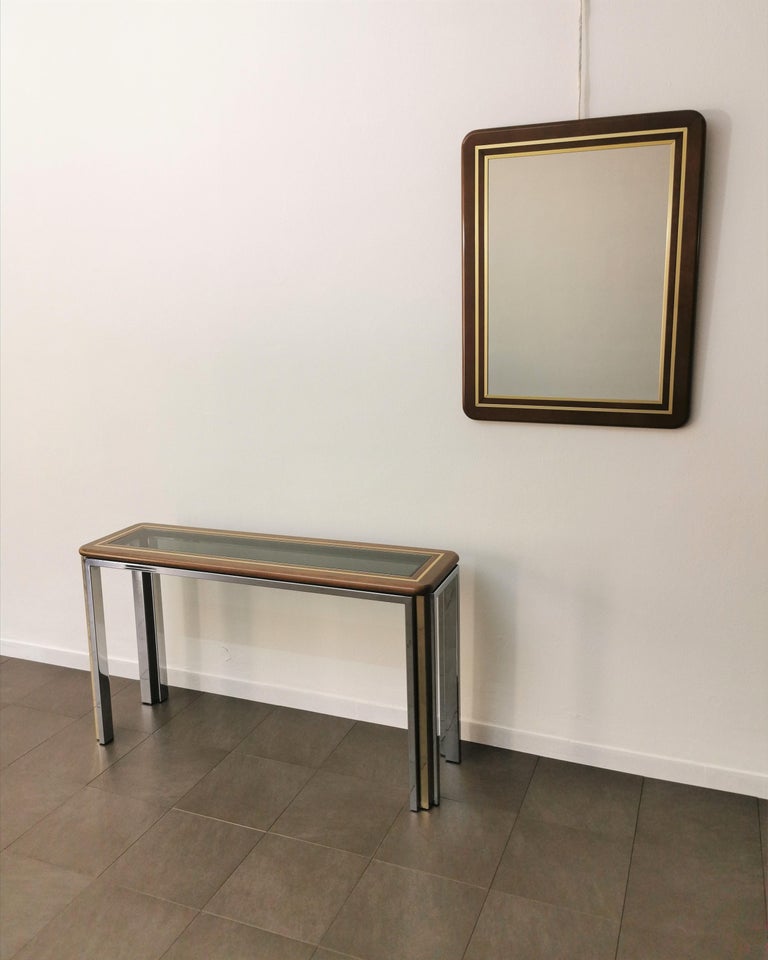 Console Table Wall Mirror Wood Smoked Glass Aluminum Metal Italy 1970s ...