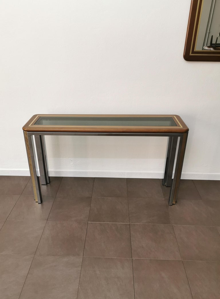 Console Table Wall Mirror Wood Smoked Glass Aluminum Metal Italy 1970s ...