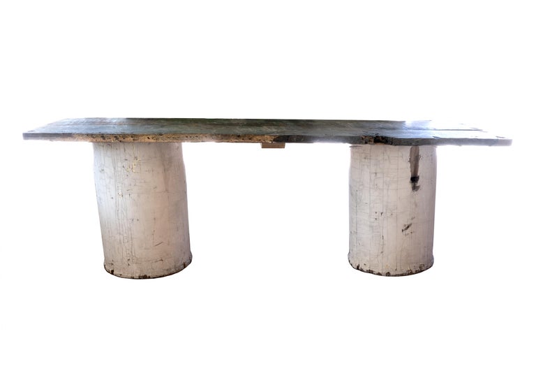 Console Table with Antique Column Bases and Aged Rough Walnut Top at ...