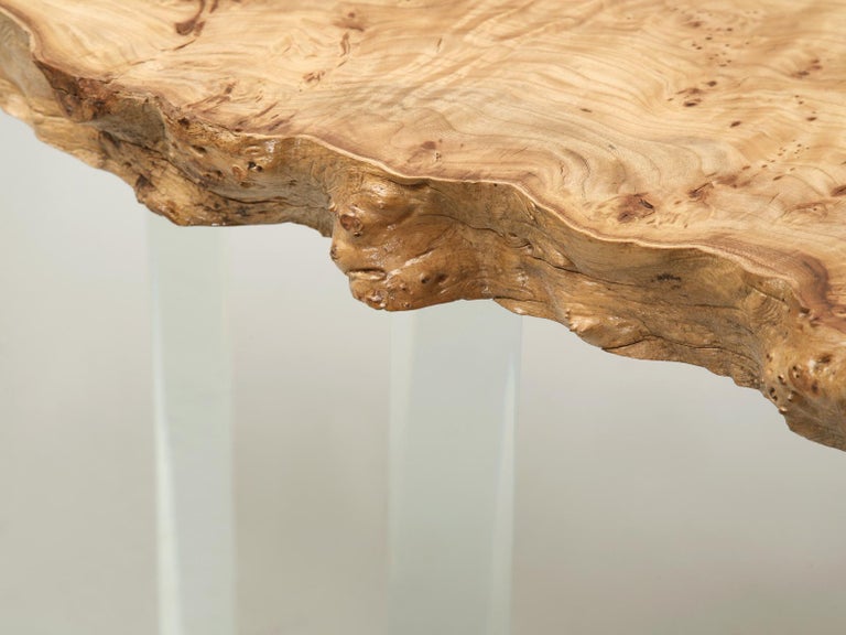 Console Table with Burled Elm Top and Acrylic Transparent Base in ...