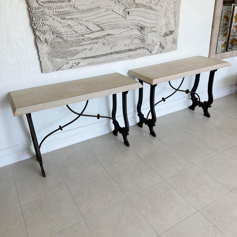 Console Tables with Stone Tops and Iron Bases in 18th Century Style ...
