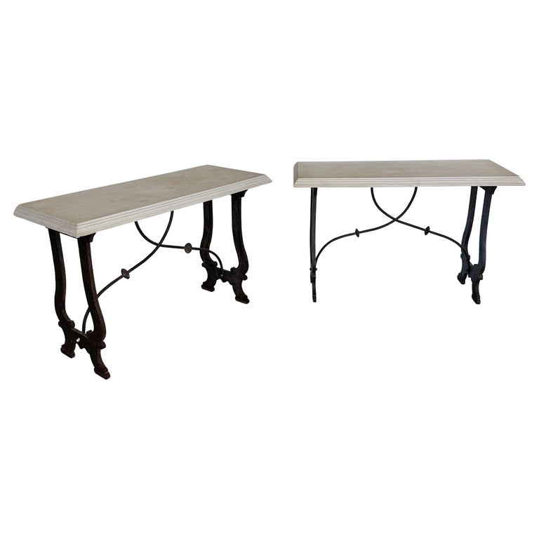 Console Tables with Stone Tops and Iron Bases in 18th Century Style ...
