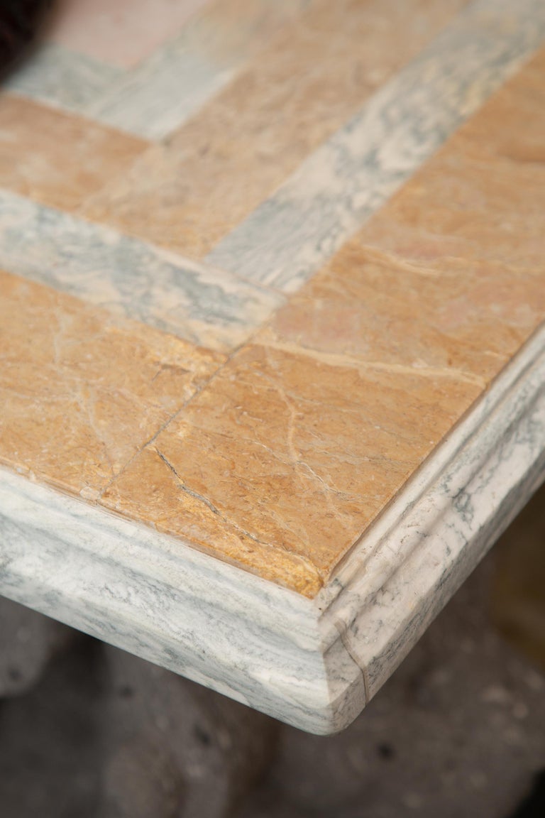 Console with Inlaid Marble Top on Cast Stone Supports For Sale at 1stDibs