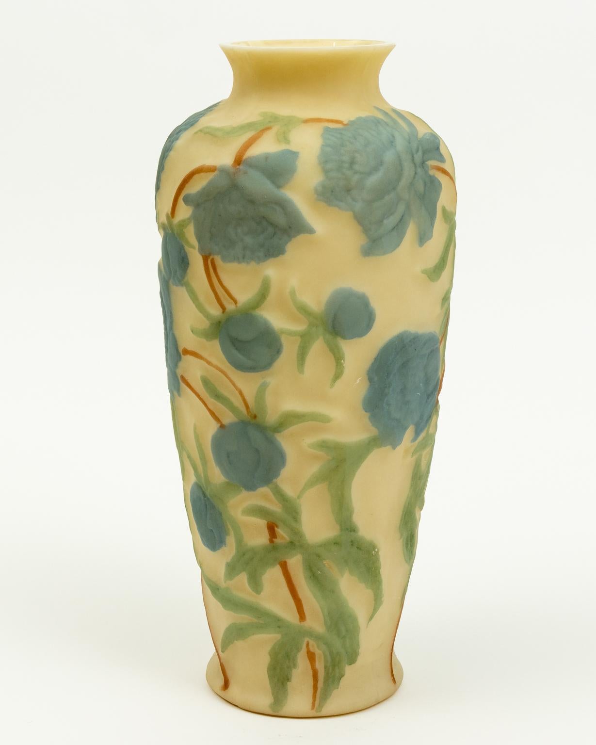 Consolidated Phoenix Art Glass Vase with Blue Flowers at 1stDibs ...