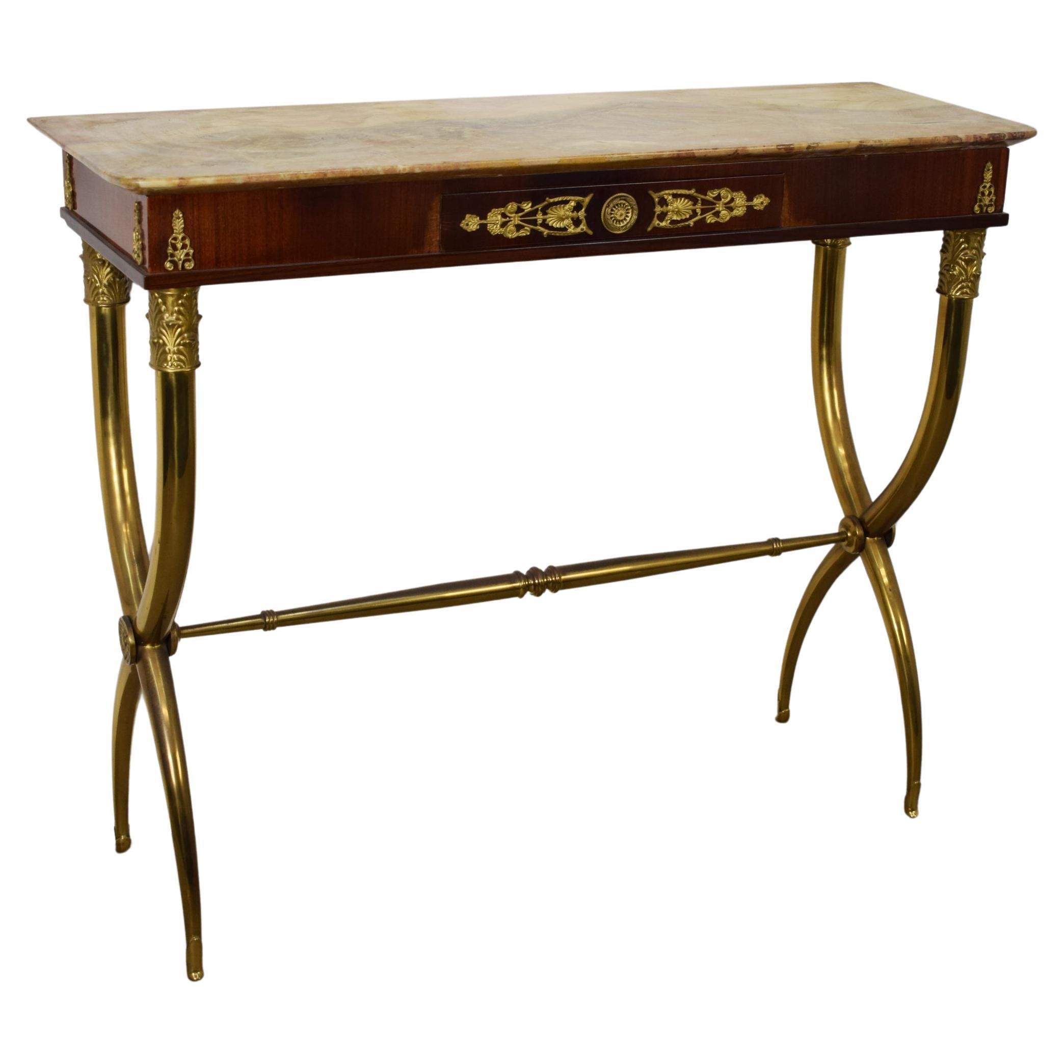 Italian wood, brass and glass consolle, 1950s For Sale at 1stDibs