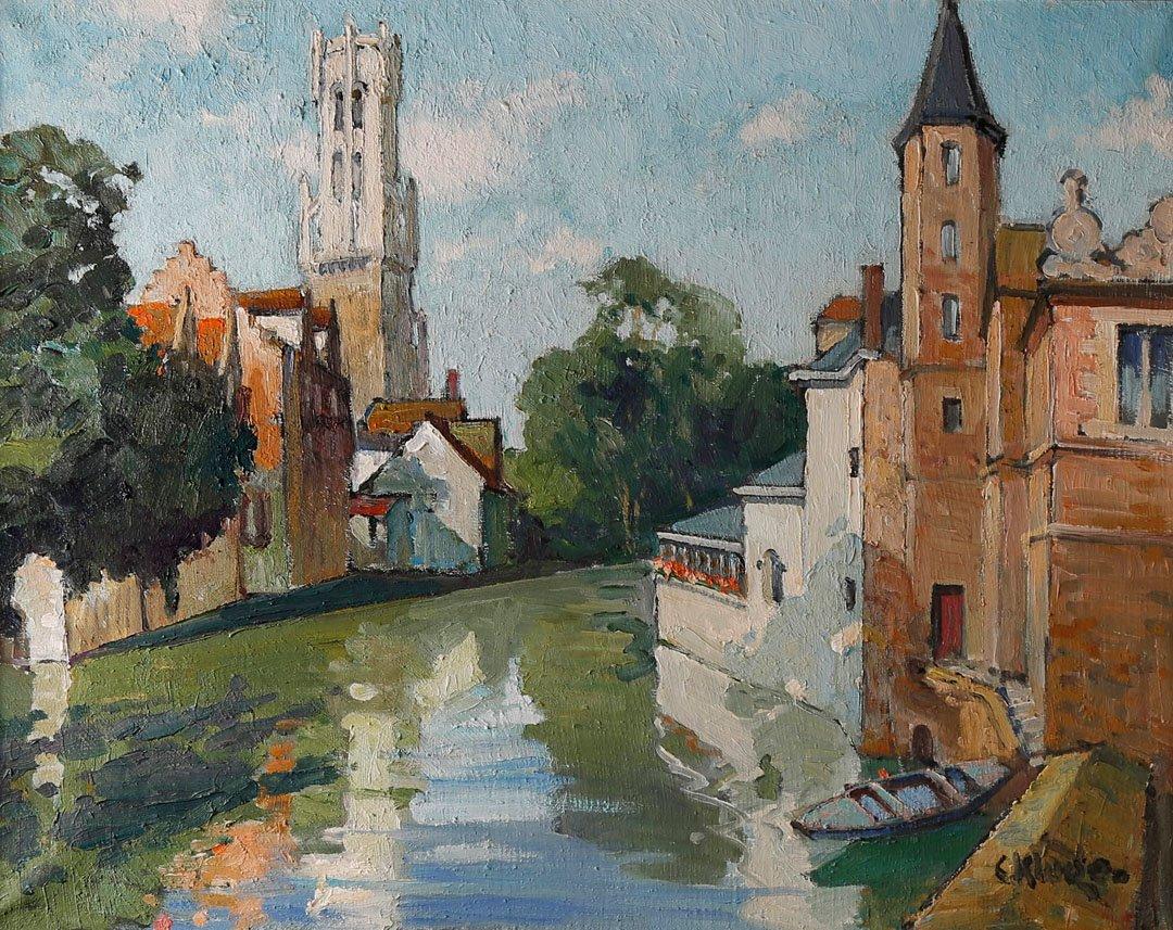 Constantin Kluge - 20th century Bruges Riverscape naturalistic ...