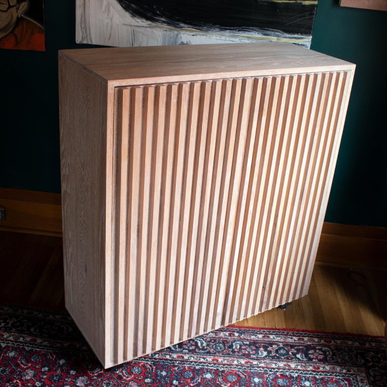 Constantine Solid Oak Cabinet with Slatted Doors in White Finish For ...