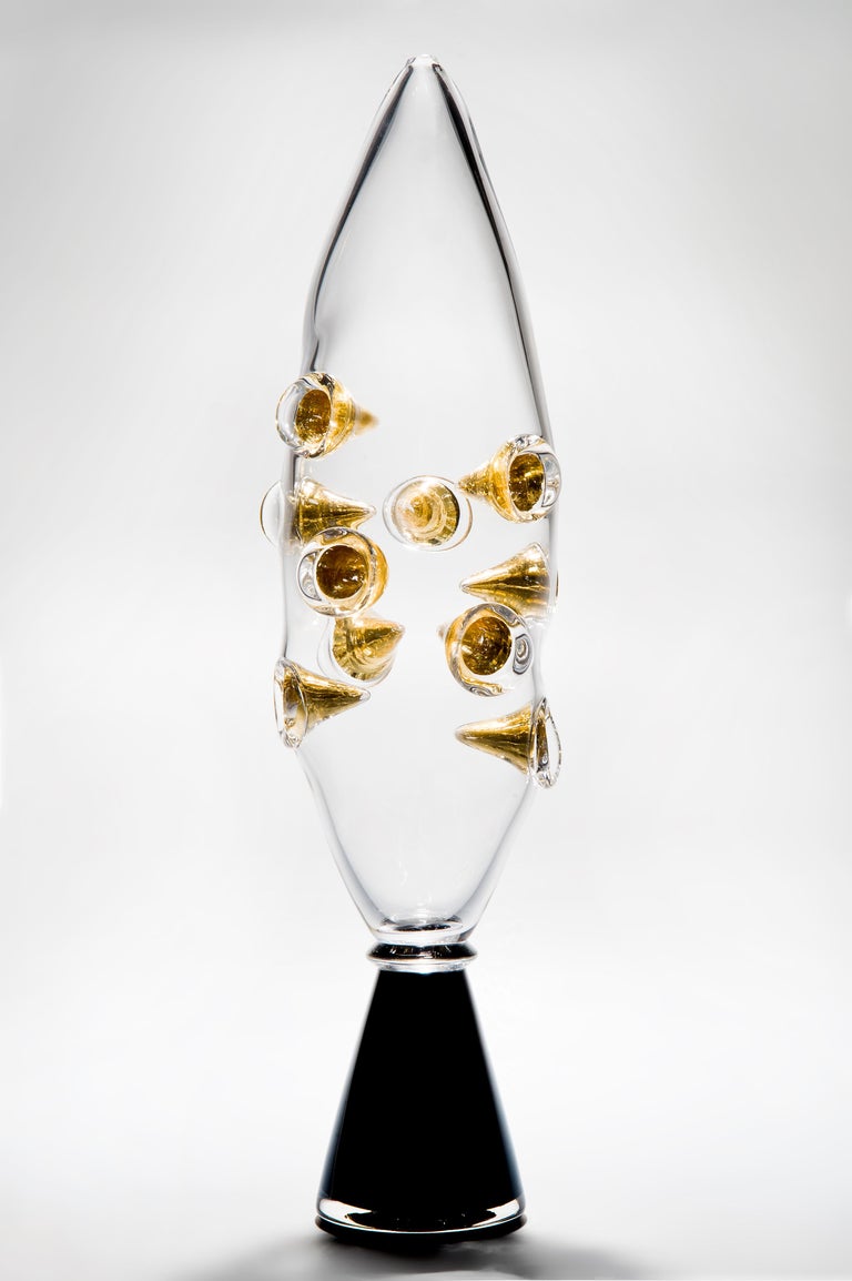 Constellation, a clear and black glass sculpture with gold leaf by ...