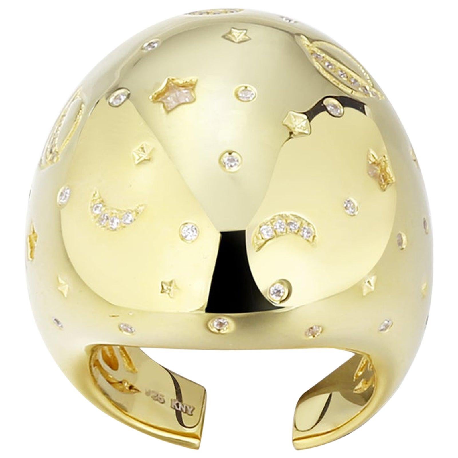 Black Diamond Constellation Dome Cocktail Ring in Rose Gold at 1stDibs