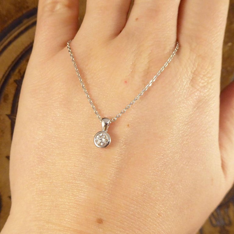 Contemporary 0.25ct Modern Brilliant Diamond Rub Over Pendant on White ...