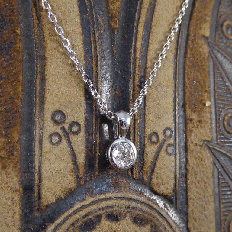 Contemporary 0.25ct Modern Brilliant Diamond Rub Over Pendant on White ...