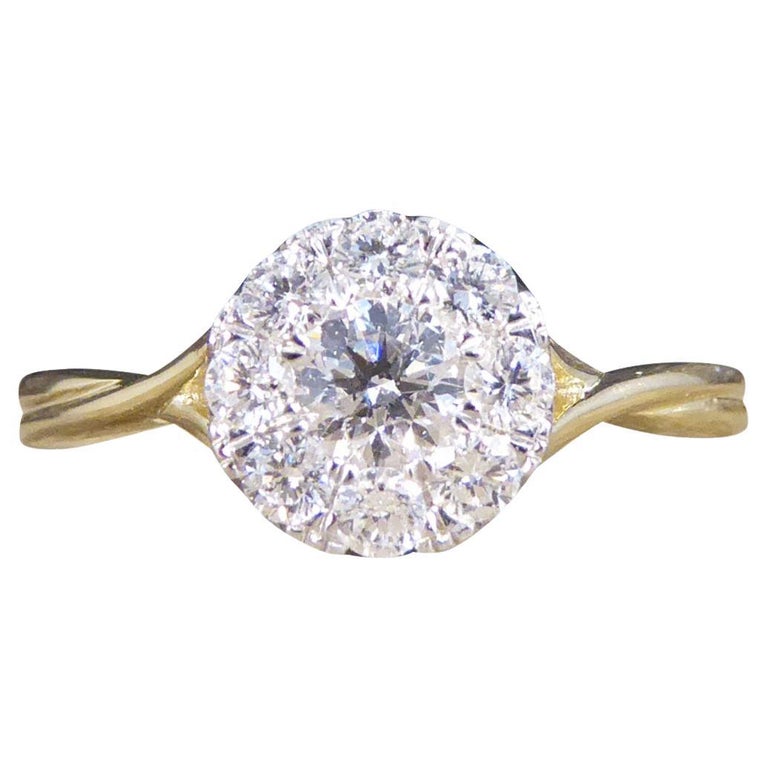 Contemporary 0.50ct Diamond Cluster and 1.70ct Solitaire Look Ring ...
