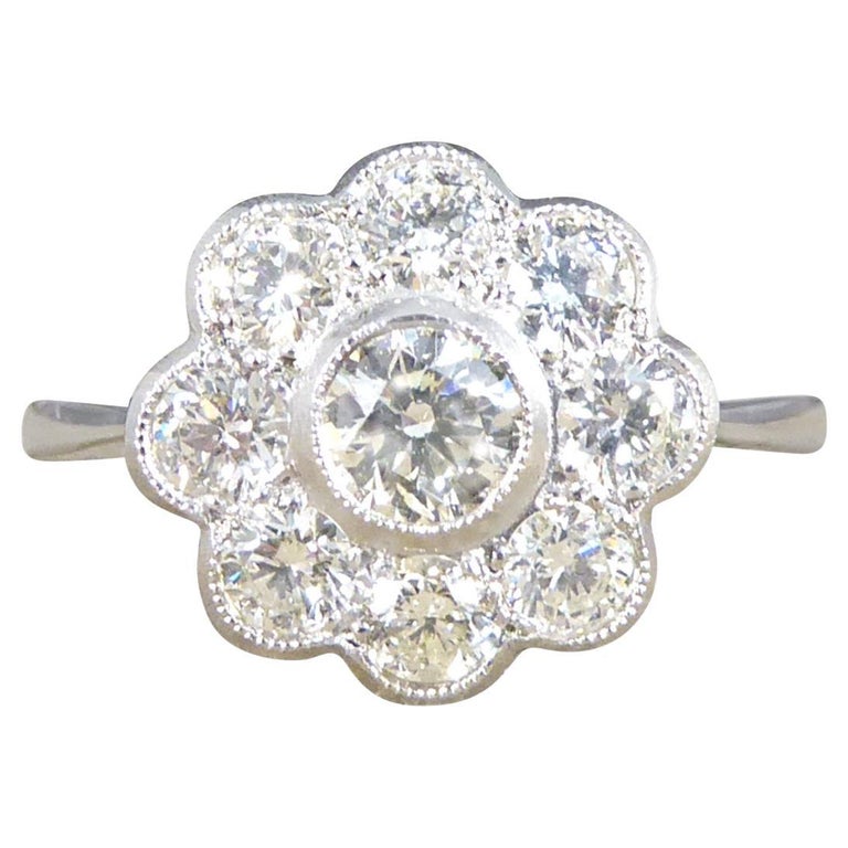 Contemporary 1.00ct Brilliant Cut Diamond Set Daisy Cluster Ring in ...
