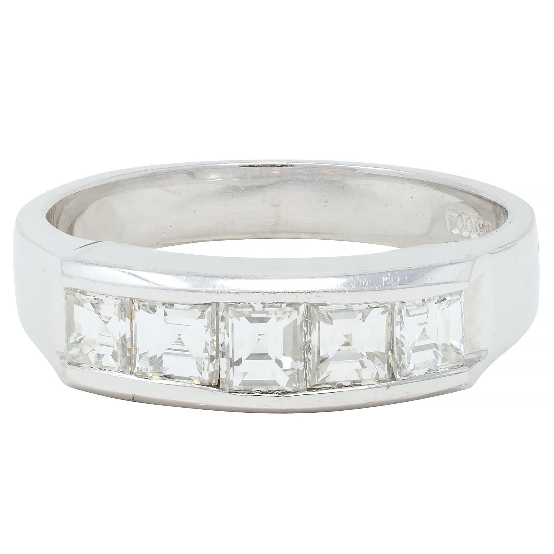 Contemporary 1.03 CTW Square Step Cut Diamond Platinum Channel Band ...