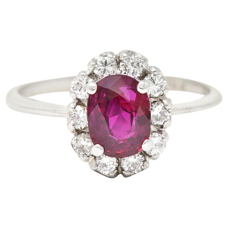 Contemporary 1.08 Carats Diamond 18 Karat White Gold Ruby Cluster Halo ...