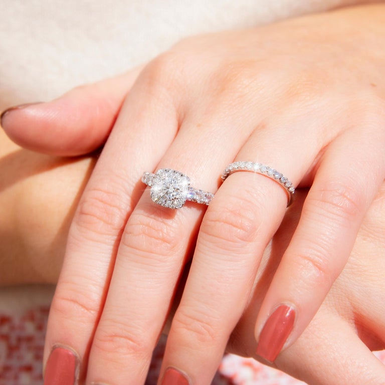 Contemporary 1.28 Carat Diamond 18 Carat White Gold Halo Engagement ...