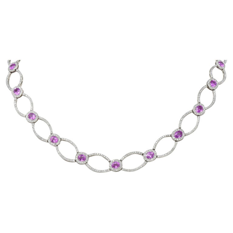 Contemporary 14.00 Carats Pink Sapphire Diamond Platinum Collar ...