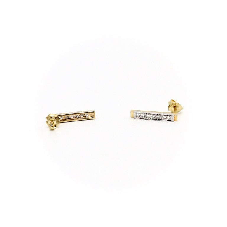 Contemporary 14K Gold Diamond Bar Signature Earrings For Sale at 1stDibs