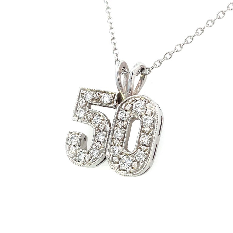 Contemporary 14K White Gold Diamond "50" Pendant For Sale at 1stDibs