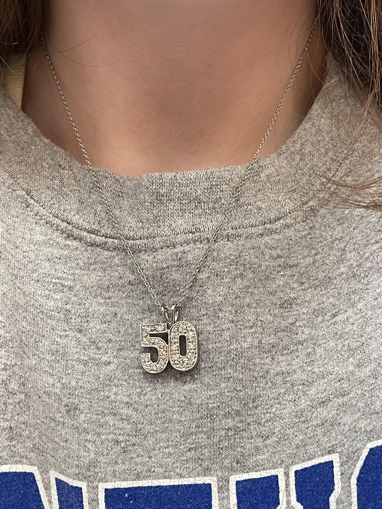 Contemporary 14K White Gold Diamond "50" Pendant For Sale at 1stDibs