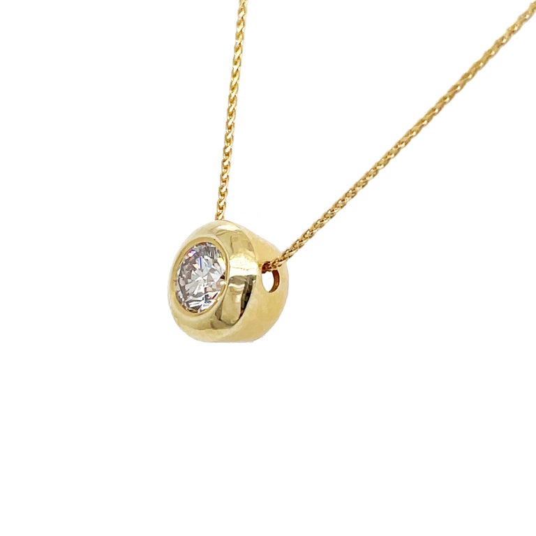Contemporary 14K Yellow Gold Floating Diamond Bezel Necklace For Sale ...