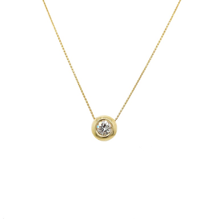 Contemporary 14K Yellow Gold Floating Diamond Bezel Necklace For Sale ...