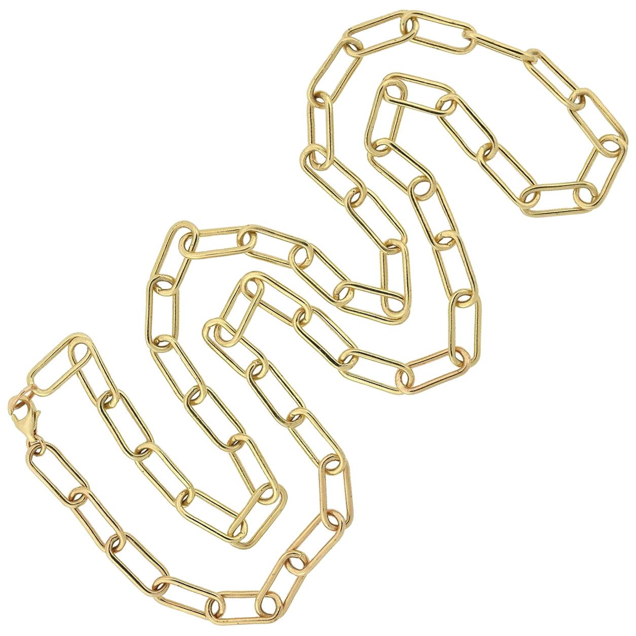 14 Karat Yellow Gold Paper Clip Link Chain Necklace, Made in Italy For ...