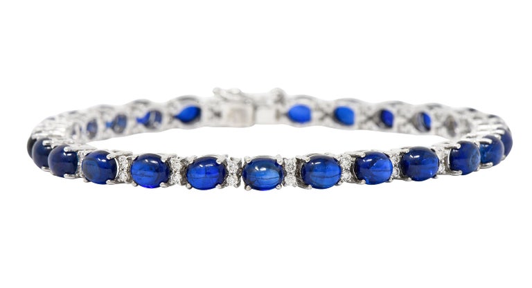 Contemporary 17.37 Sapphire Cabochon Diamond Platinum Line Bracelet For ...