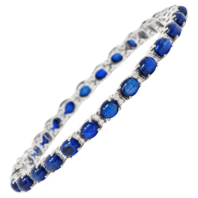 Contemporary 17.37 Sapphire Cabochon Diamond Platinum Line Bracelet For ...