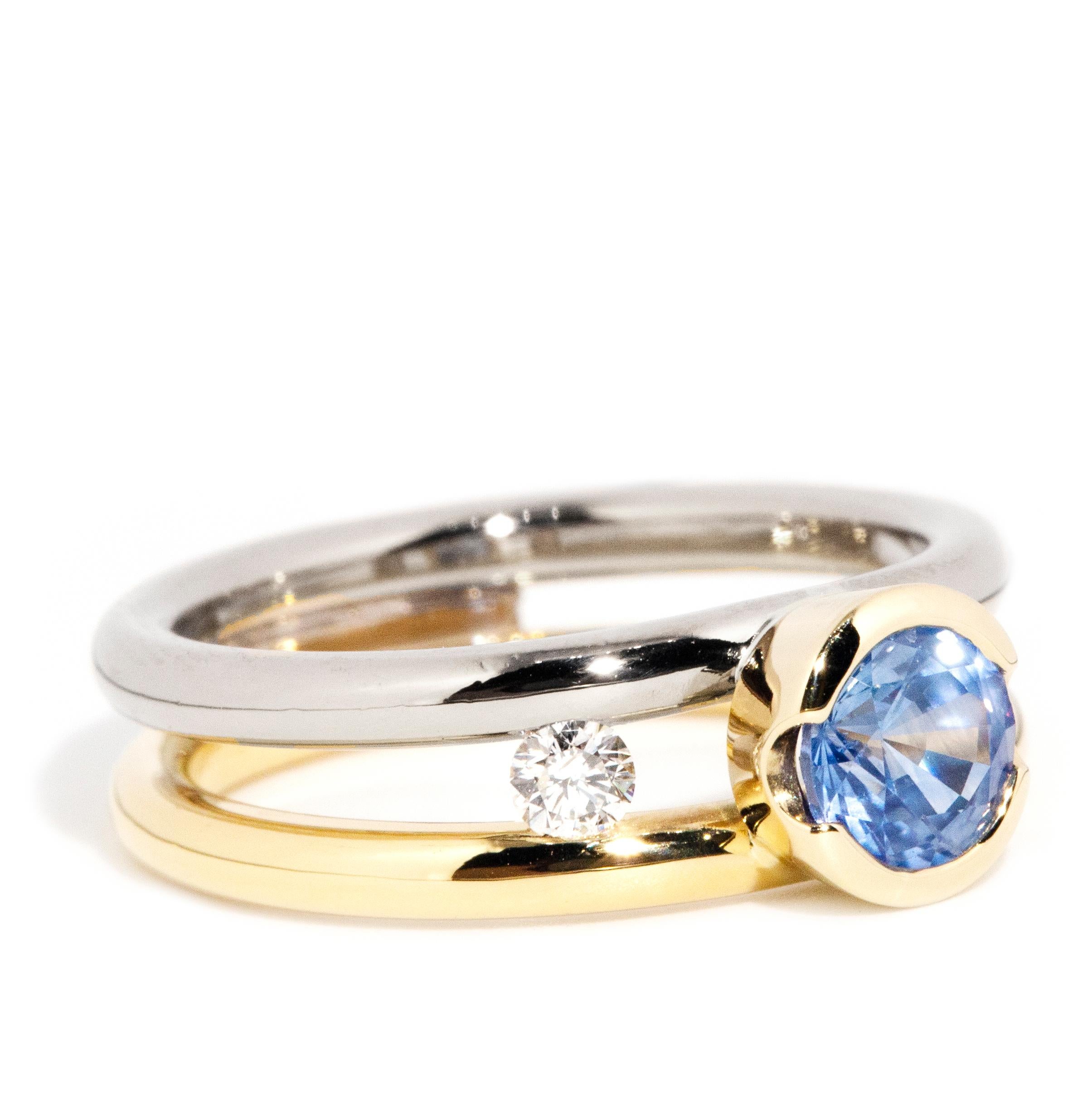 Contemporary 18 Carat Gold 0.88 Carat Ceylon Sapphire and Diamond ...