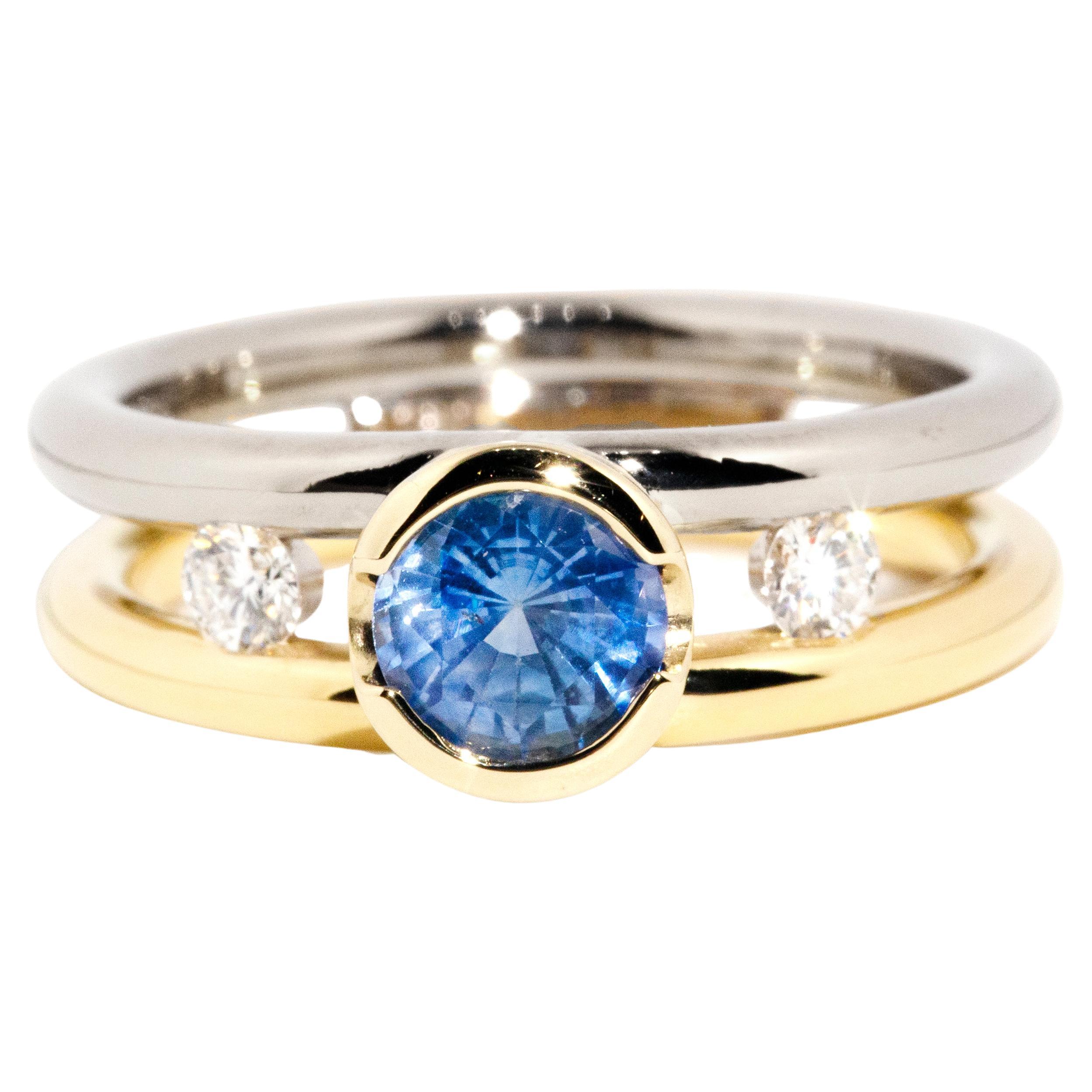 Contemporary 18 Carat Gold 0.88 Carat Ceylon Sapphire and Diamond ...