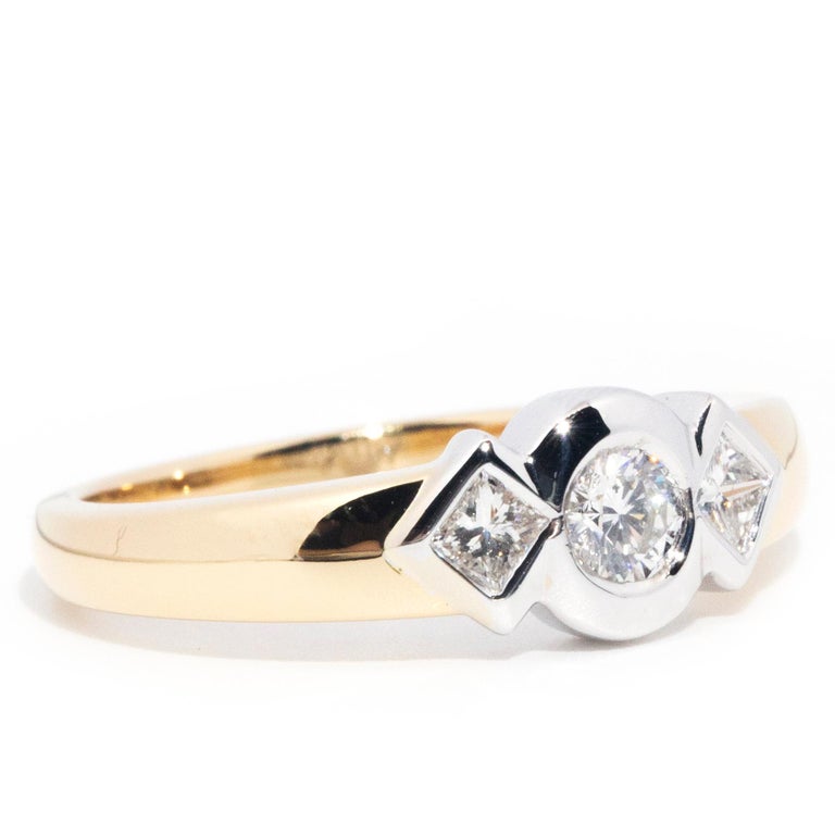 Contemporary 18 Carat Yellow White Gold Rub Over Set Diamond Three ...