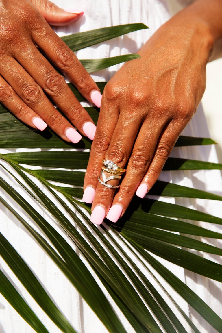 Contemporary 18 Carat Yellow White Gold Rub Over Set Diamond Three ...