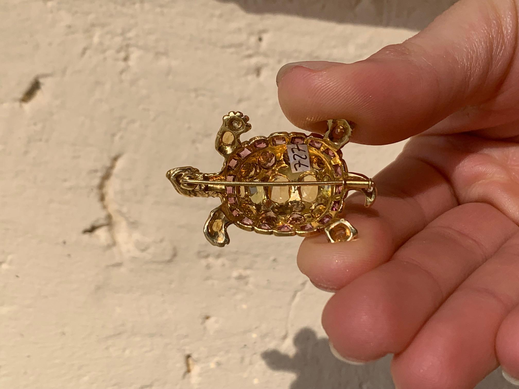 Contemporary 18 Karat Gold Turtle Tortoise Reptile Tourmaline Brooch ...
