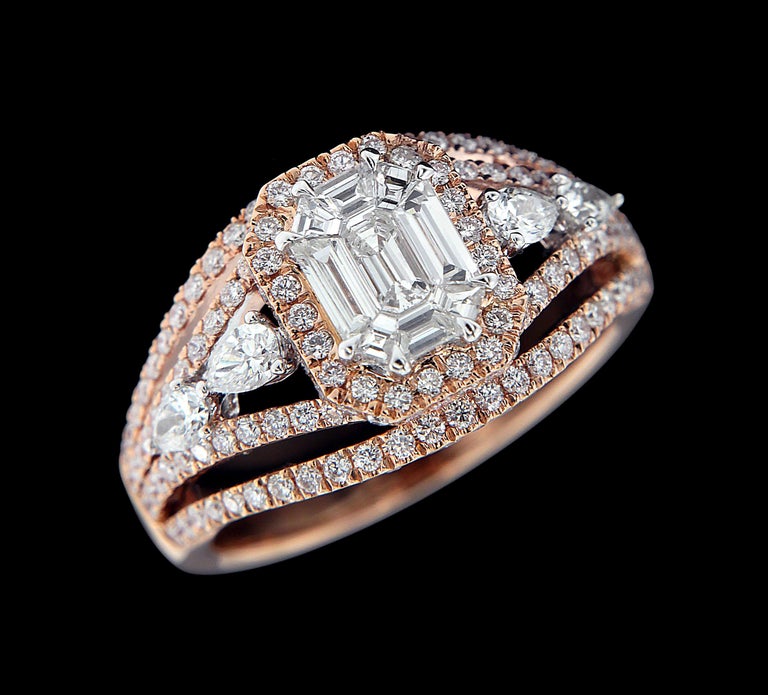 Contemporary 18 Karat Pink Gold and Diamond Cocktail Party Ring For ...