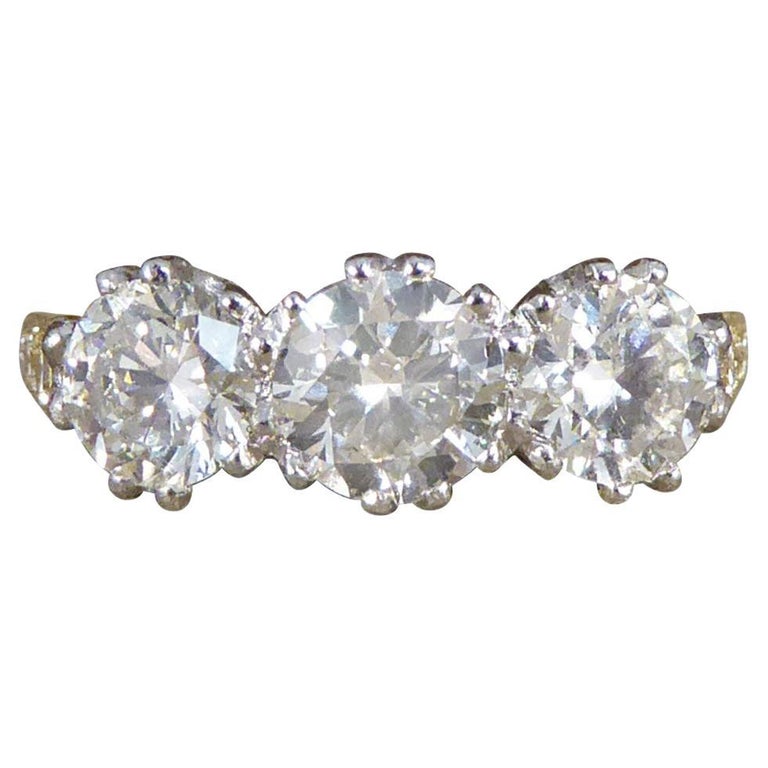 Contemporary 1.80ct Diamond Three Stone Ring with Diamond Shoulders in ...