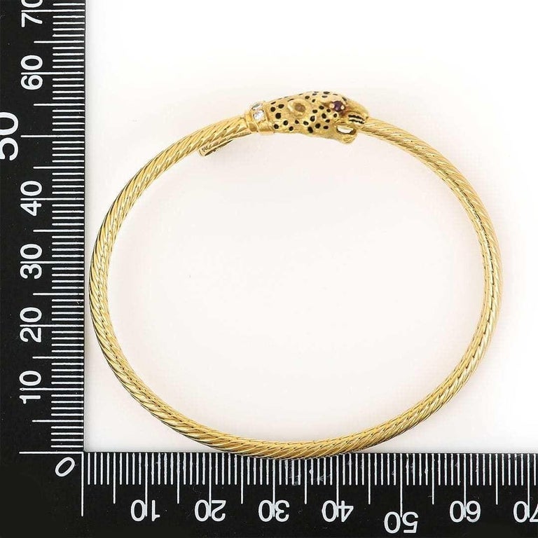 Contemporary 18ct Gold Diamond, Ruby and Enamel Leopard Head Bangle at ...