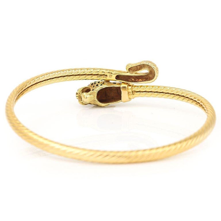 Contemporary 18ct Gold Diamond, Ruby and Enamel Leopard Head Bangle at ...