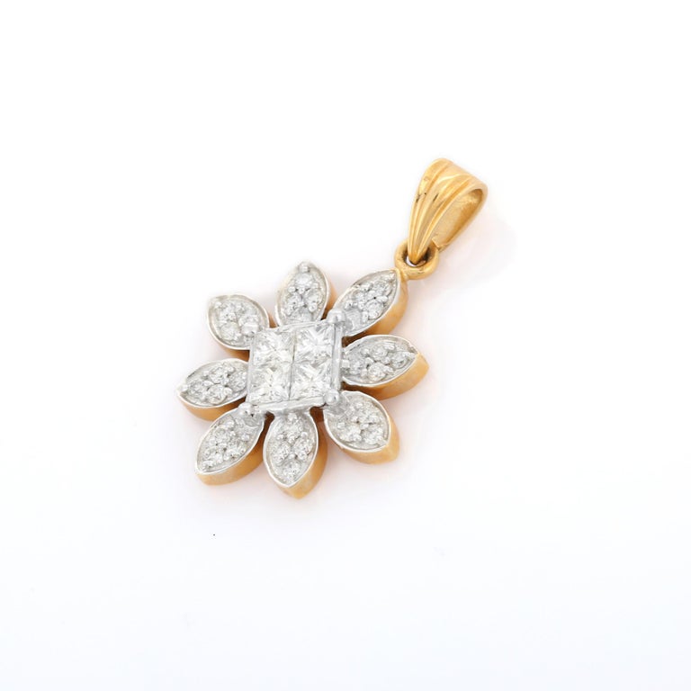 Contemporary 18K Yellow Gold Floral Diamond Charm Pendant For Sale at ...