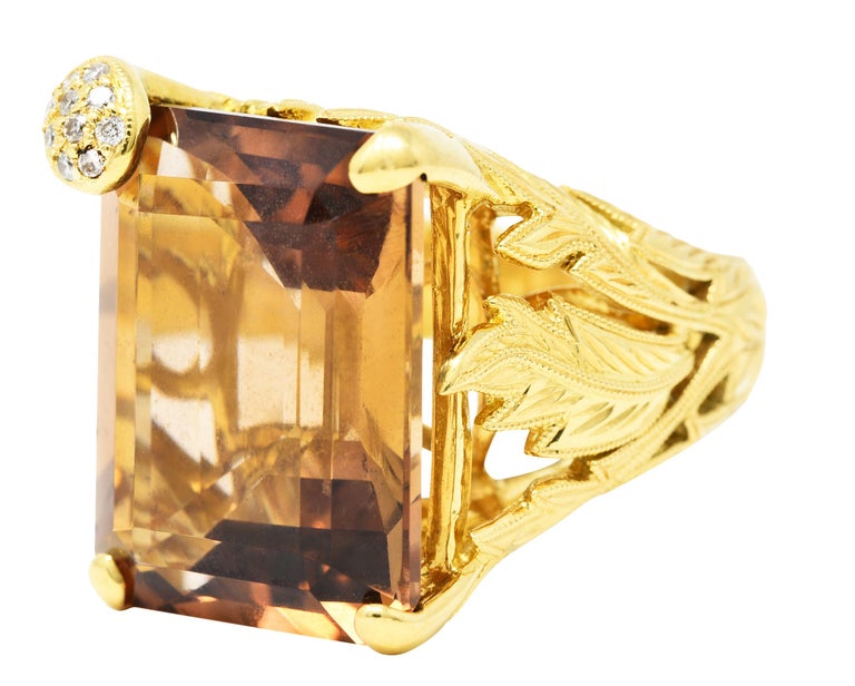 Contemporary 21.10 Carats Andalusite Diamond 18 Karat Yellow Gold ...