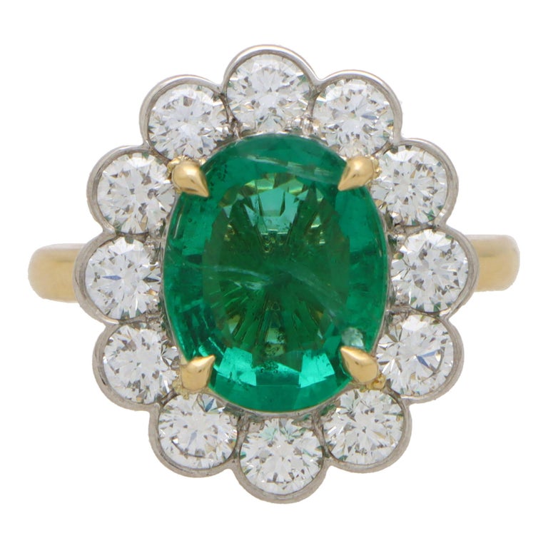 Contemporary 3.42ct Emerald and Diamond Floral Cluster Ring in Gold and ...