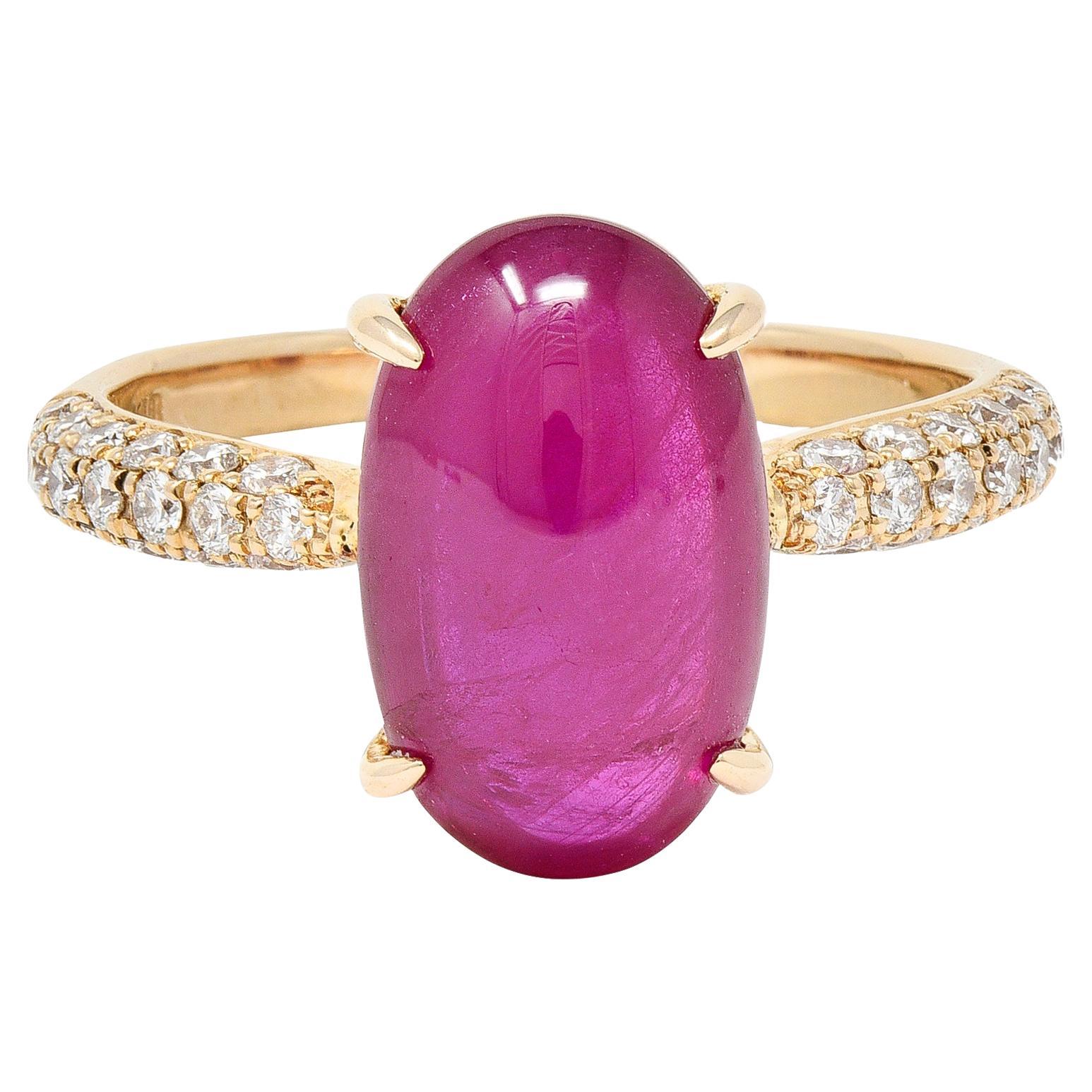 5.60 Carat Ruby Cabochon Vintage Ring 18 Karat Oval Ruby Gemstone and ...