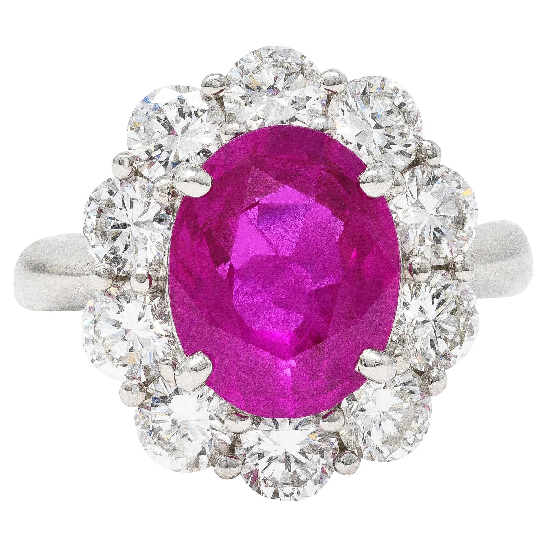 Estate Handmade Natural Non-Heated Burmese Ruby Diamond Platinum Ring ...