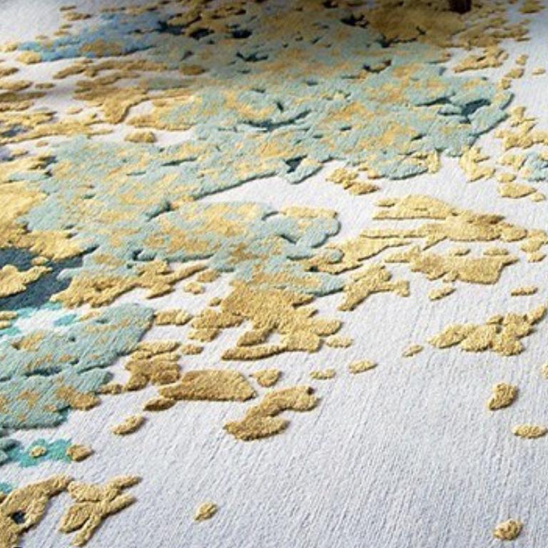 Contemporary Abstract Rug Green Gold Purple Black Handmade of Silk Wool ...