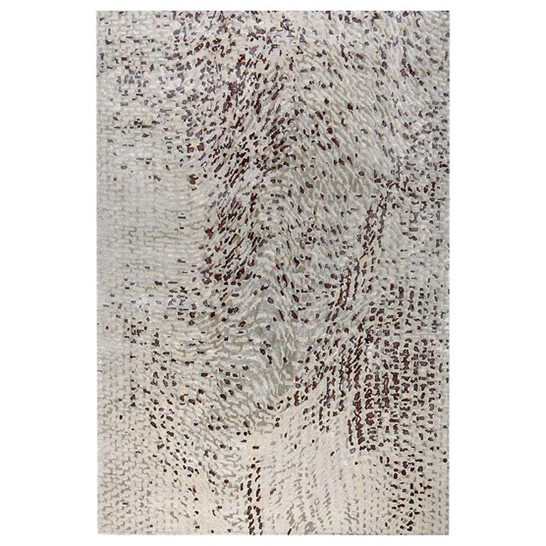 Contemporary Abstract Area Rug in Red, Handmade of Silk, Wool, "Serpent ...
