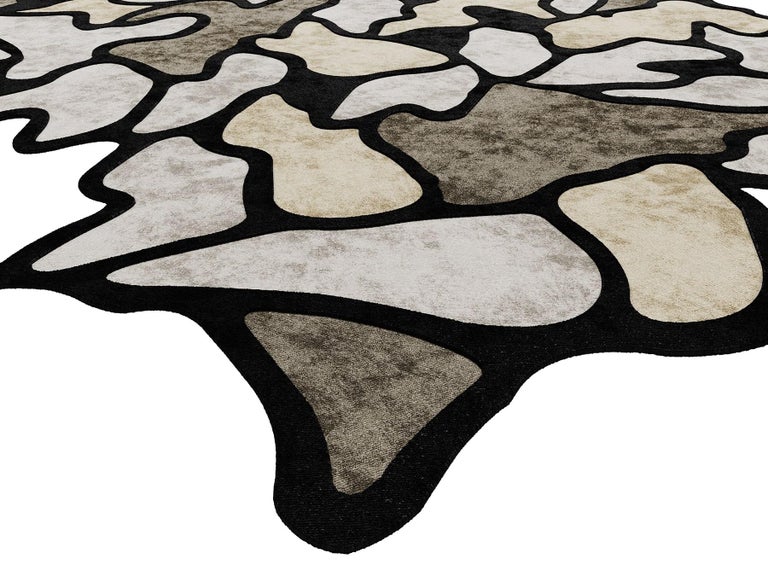 Modern Abstract Design Rug With Organic Shape In Neutral Colors Lyocell ...
